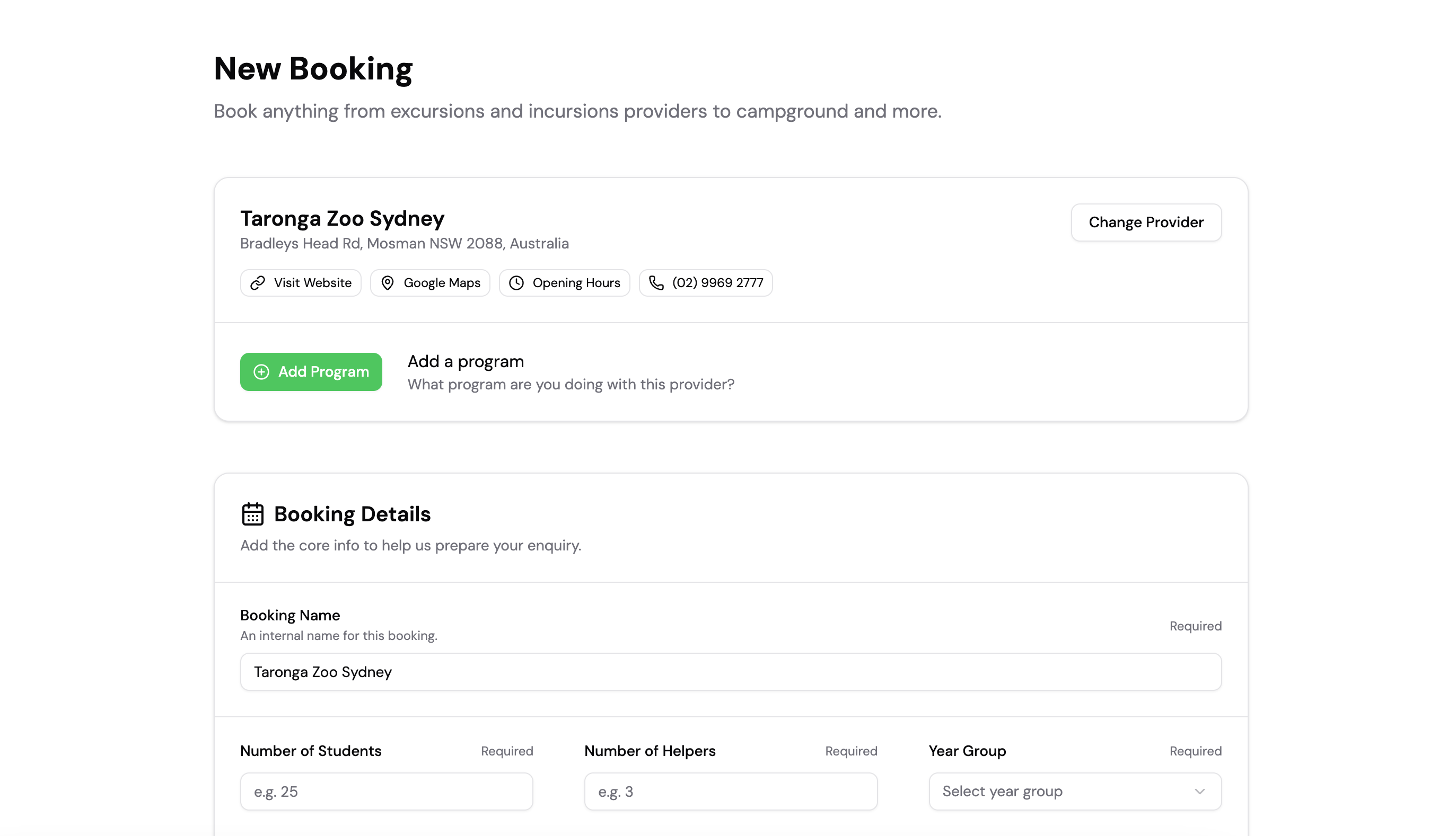 School Activity Bookings | VTR